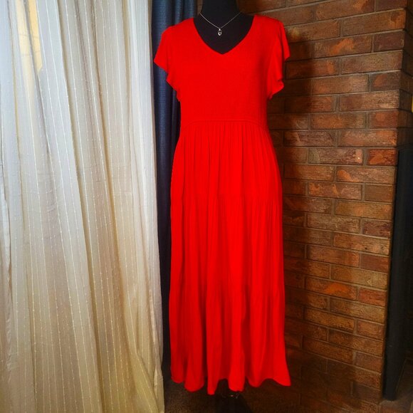 Merokeety | Dresses | Merokeety Womens Orangered Flutter Sleeve Smocked ...